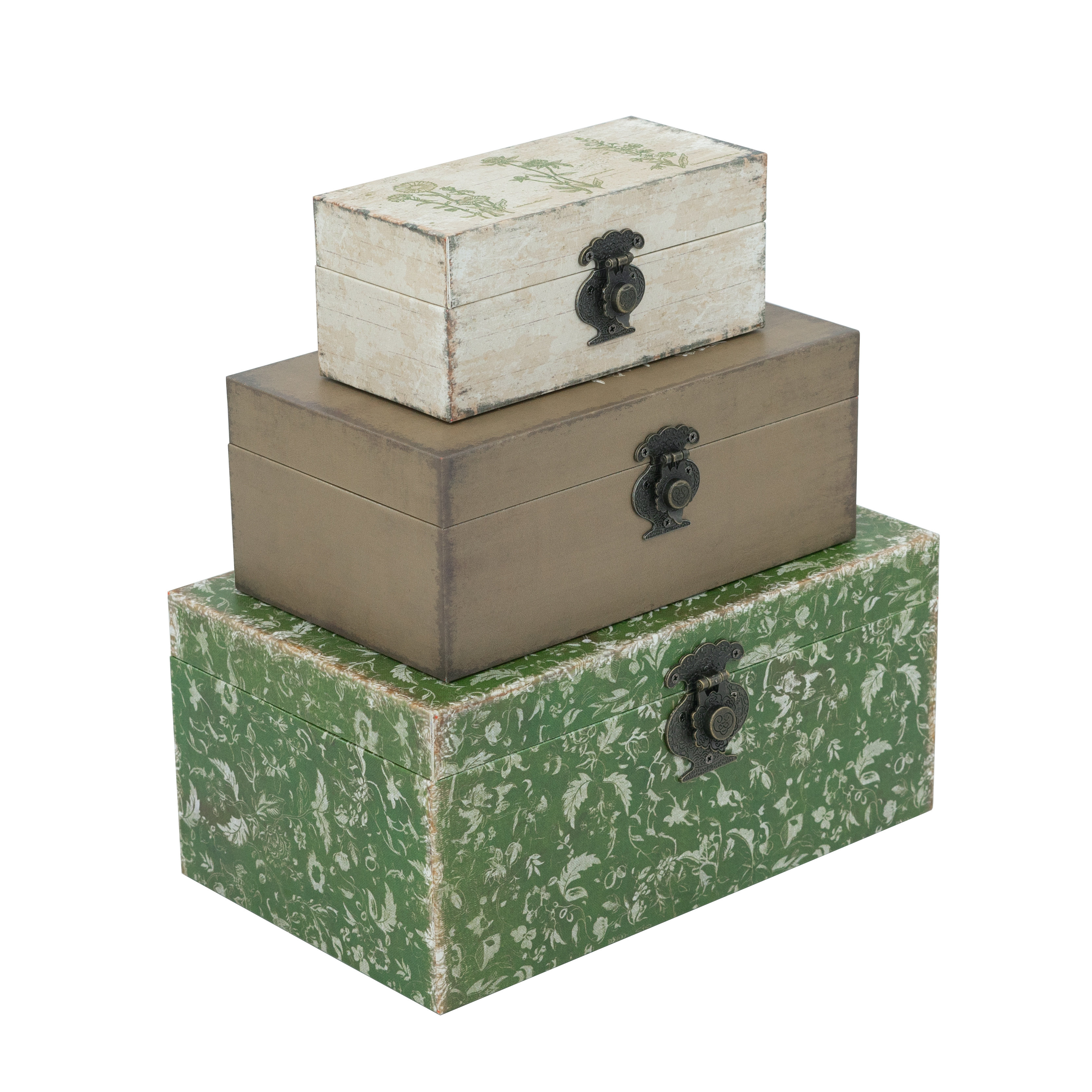 Red Barrel Studio® S/3 Decorative Boxes With Textured White, Brown, And Green Finishes L:12X7 ...